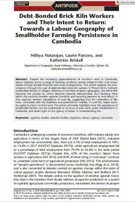 Debt-Bonded Brick Kiln Workers and Their Intent to Return: Towards a ...